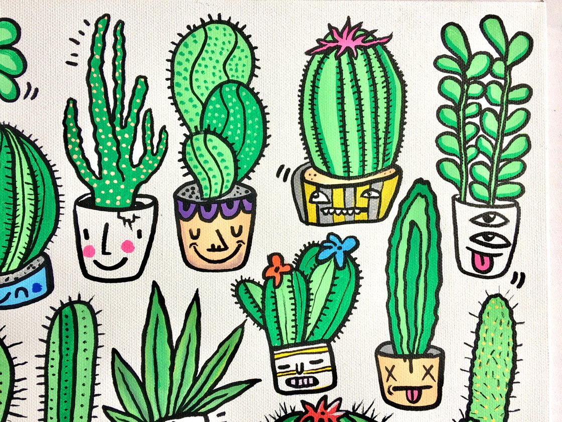 Cacti Heads Acrylic painting by Luke Crump | Artfinder