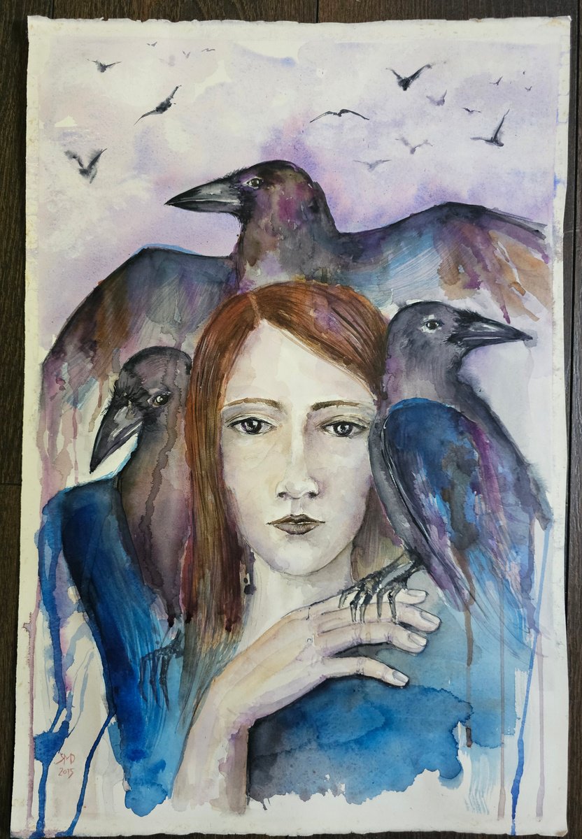 Crows' Sister Watercolour by Ksenia June | Artfinder