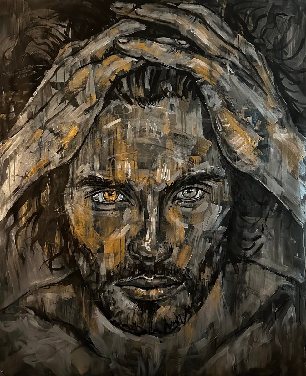 Large male portrait handsome bearded man painting Acrylic painting by ...