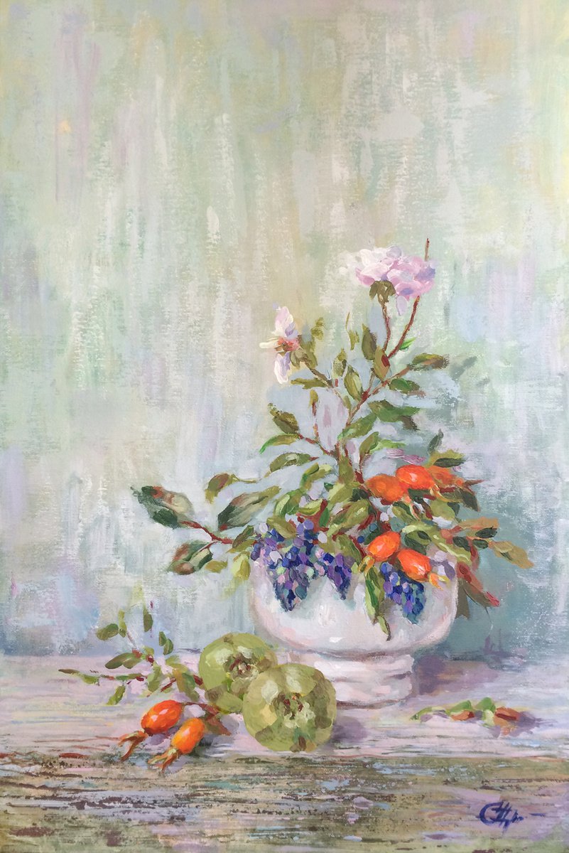 Still life with dog rose Acrylic painting by Svitlana Druzhko | Artfinder