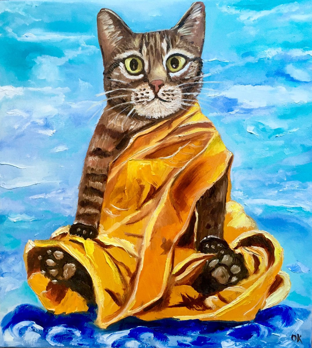 Buddhist cat bringing peace and tranquility of mind Oil painting by ...