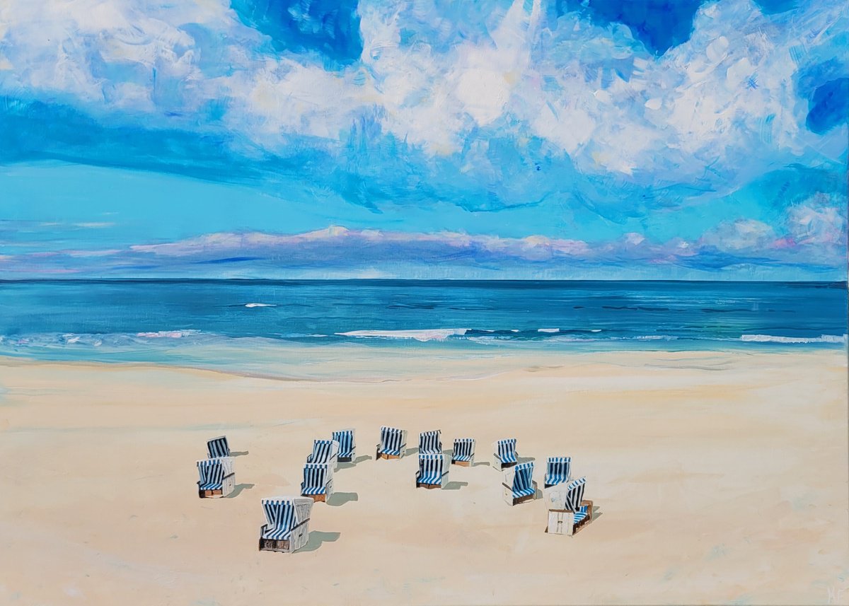 Beach chairs on a lonely beach: Sylt Acrylic painting: Kathrin Flöge ...