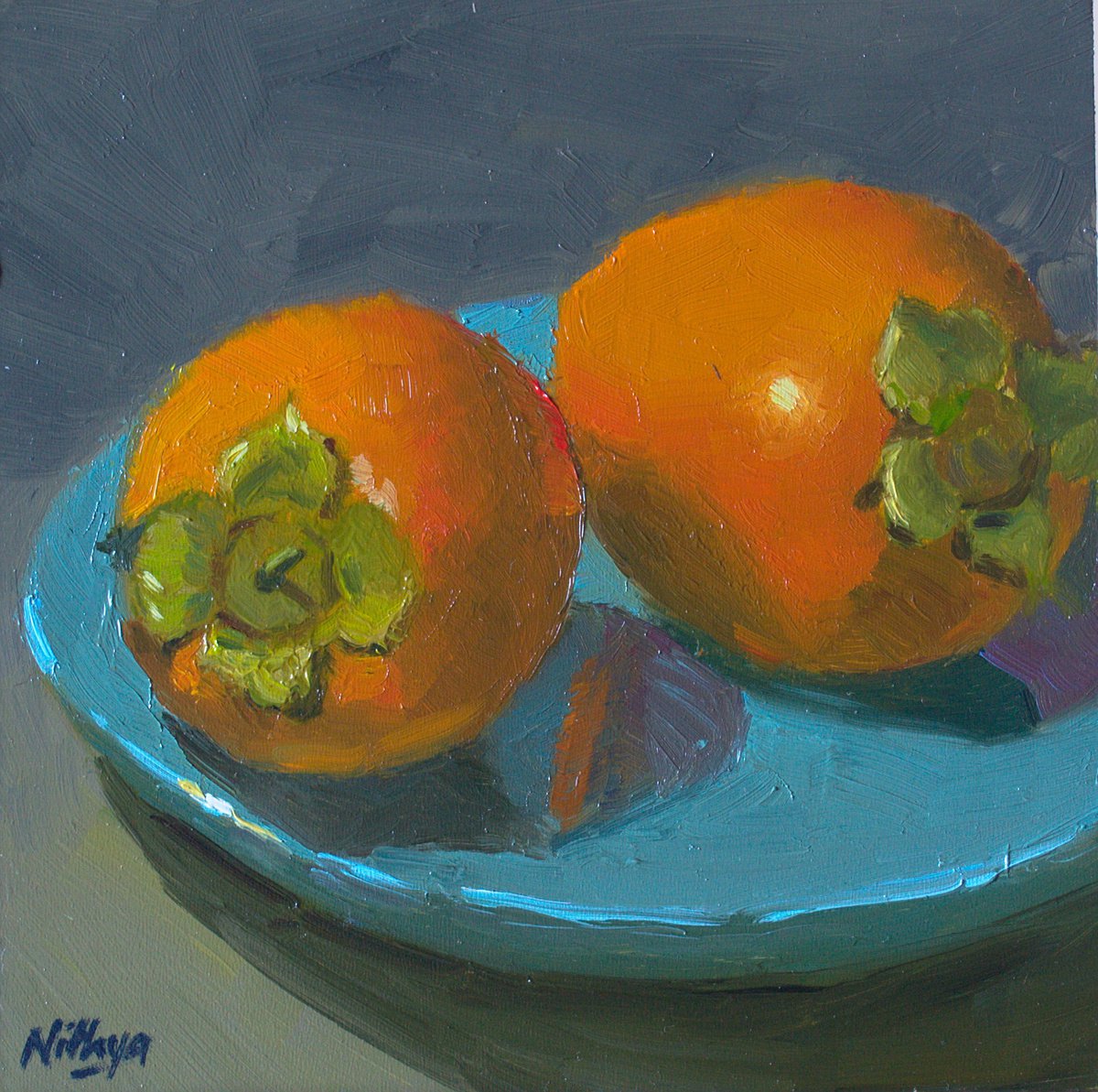 Small Painting - Pair of Persimmons! - Kitchen Decor, Home Decor Oil ...