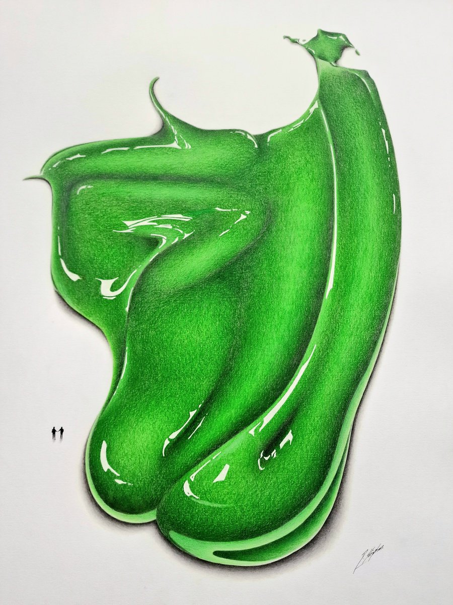 Original Pencil Drawing - Phthalo Green Drawing of Paint by Daniel Shipton