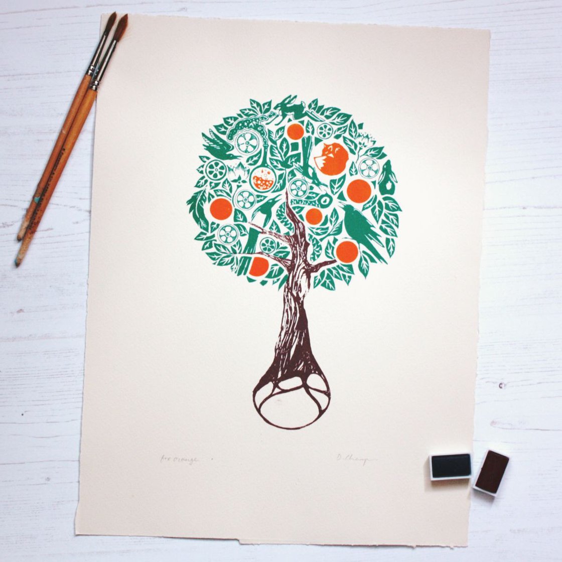 The fox orange. Screenprint in three colours Screenprint by Deborah ...