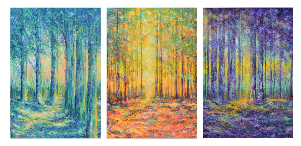 Beech Trees Triptych Painting by Marc Todd | Artfinder