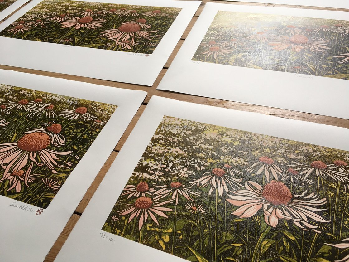 Sunseekers Linocut: Susan Noble | Artfinder