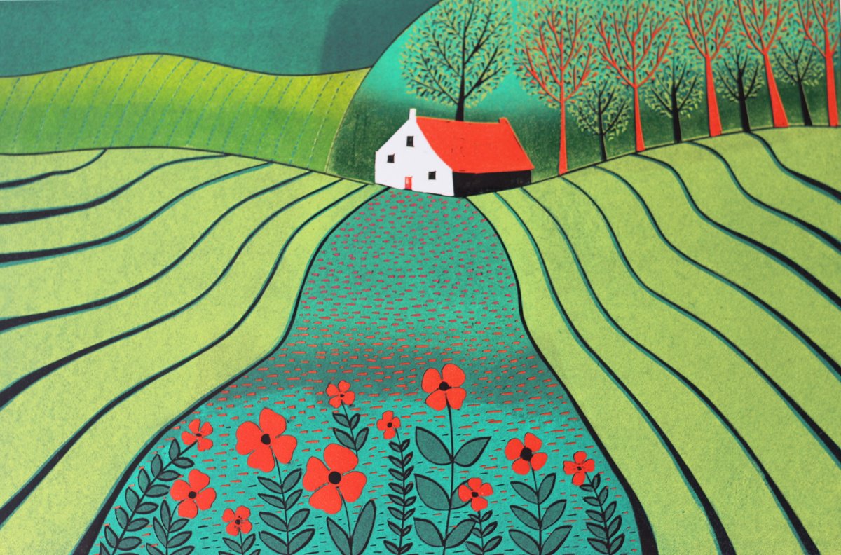 'When April Pours the Colours' Linocut by Layla Khani (aka Laylart ...