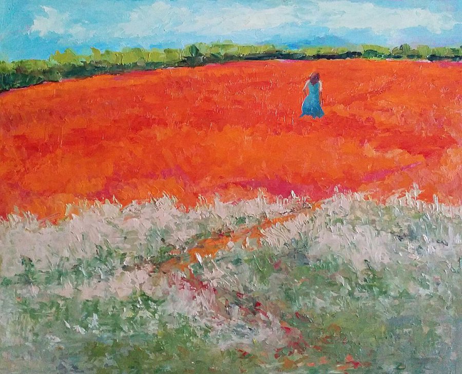 Walking the red carpet, landscape, Oil painting by Padmaja Madhu ...