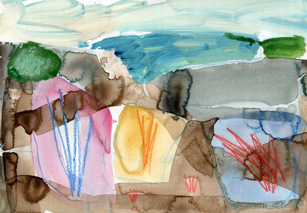 Land with Ponds Watercolour: Elizabeth Anne Fox | Artfinder