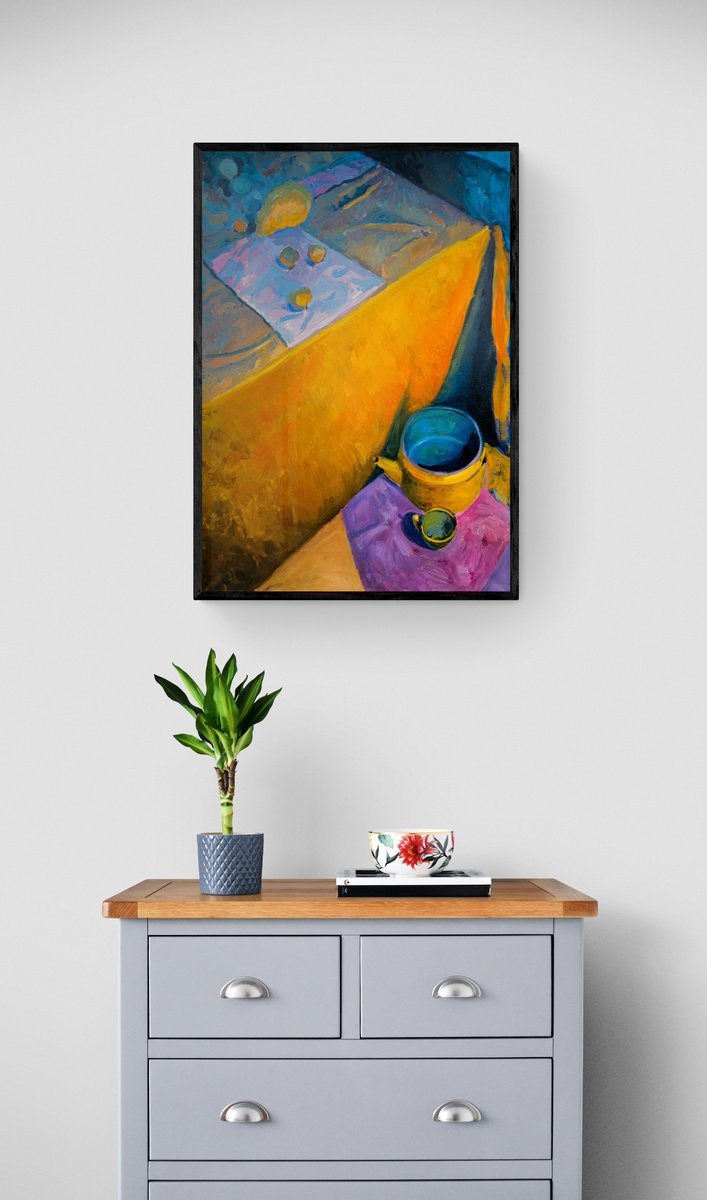 Original Oil Painting - Still Life with Orange Drapery by Eliza Kołodziej