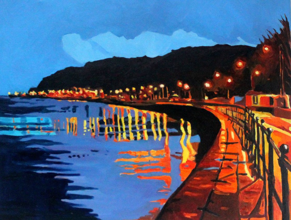 Night Promenade, Mumbles Oil painting by Emma Cownie | Artfinder
