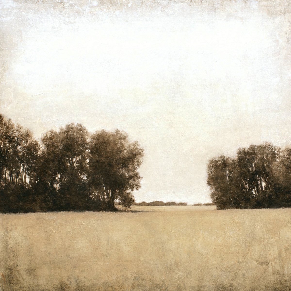 Distant Oak Trees 221005, earth tones tonal landscape with trees Oil ...