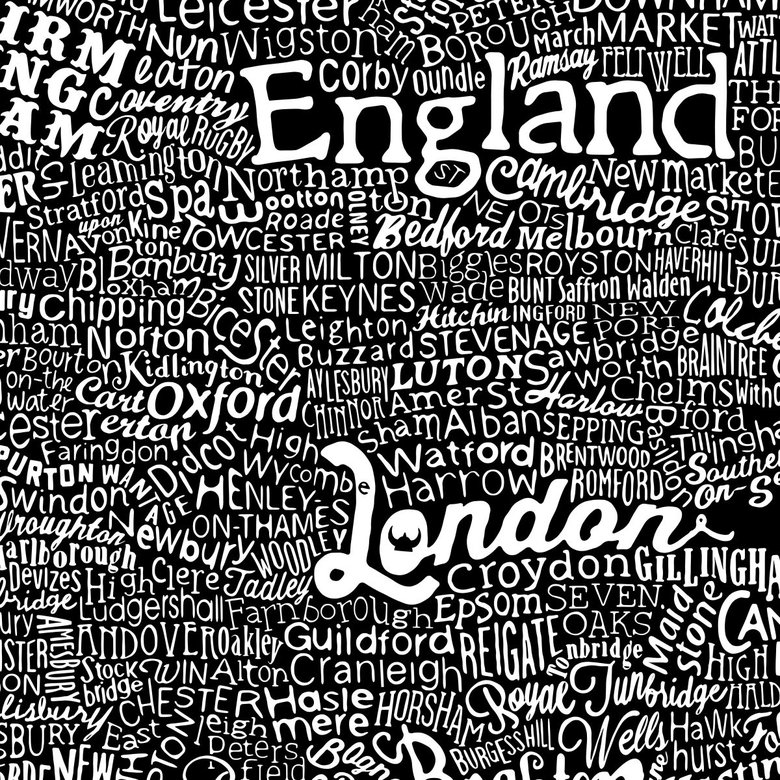 Great British Type Map (Black) Giclée print: Dex | Artfinder