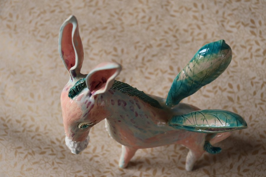 Winged donkey. Clay sculpture by Elya Yalonetski | Artfinder