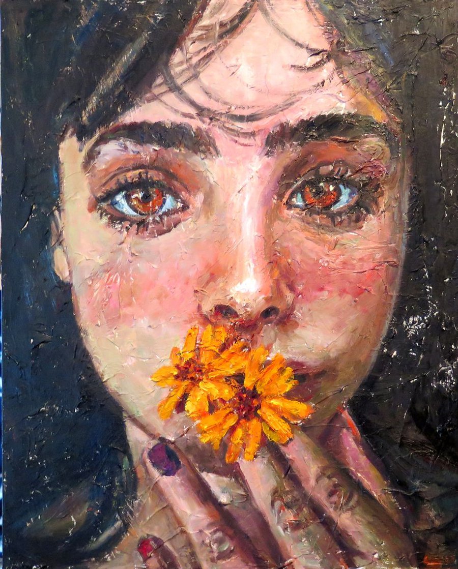 Rosey Cheek, Mixed Media Painting, Contemporary Oil painting: QI Debrah ...