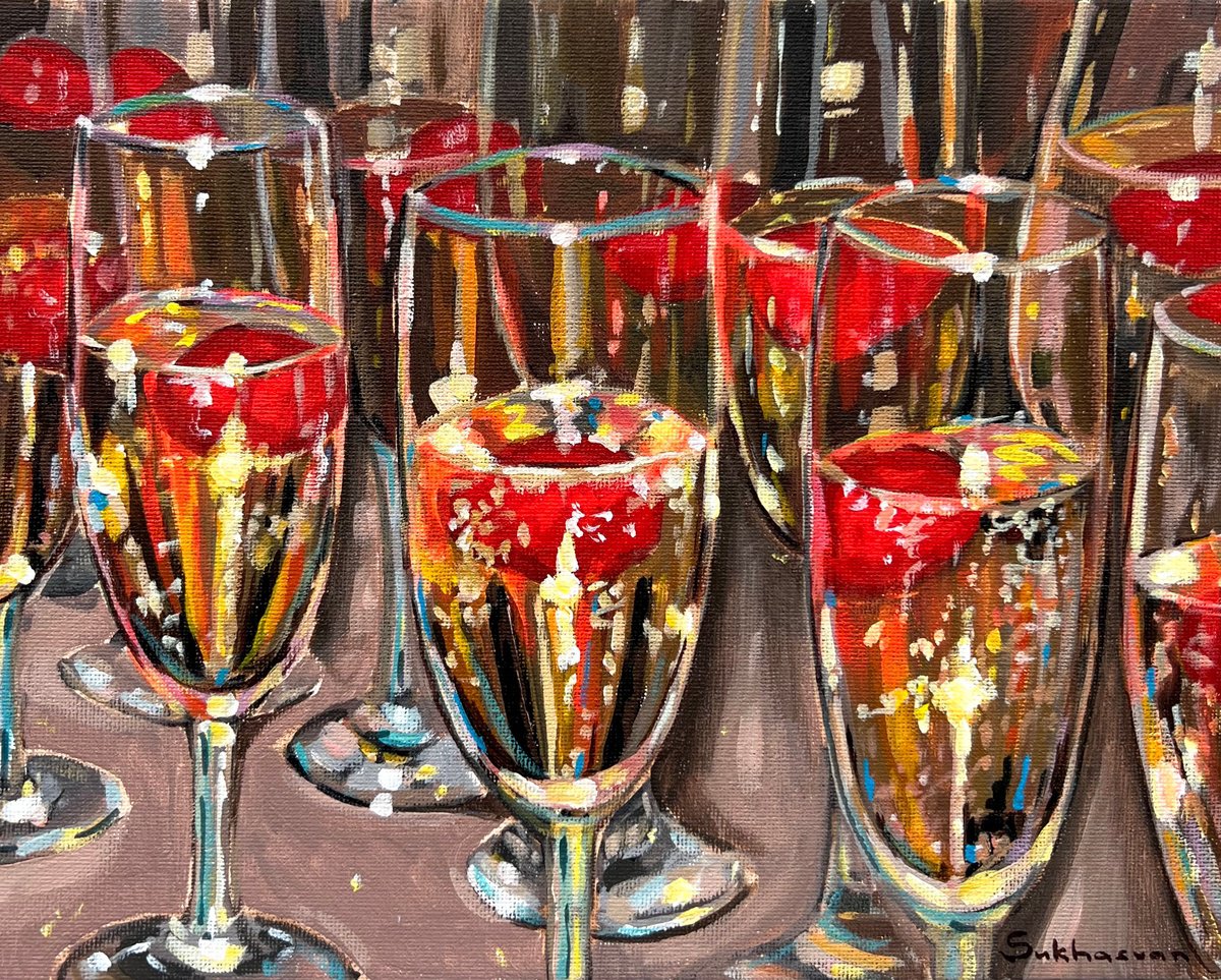 Still Life with the Champagne with Strawberries Acrylic painting by ...