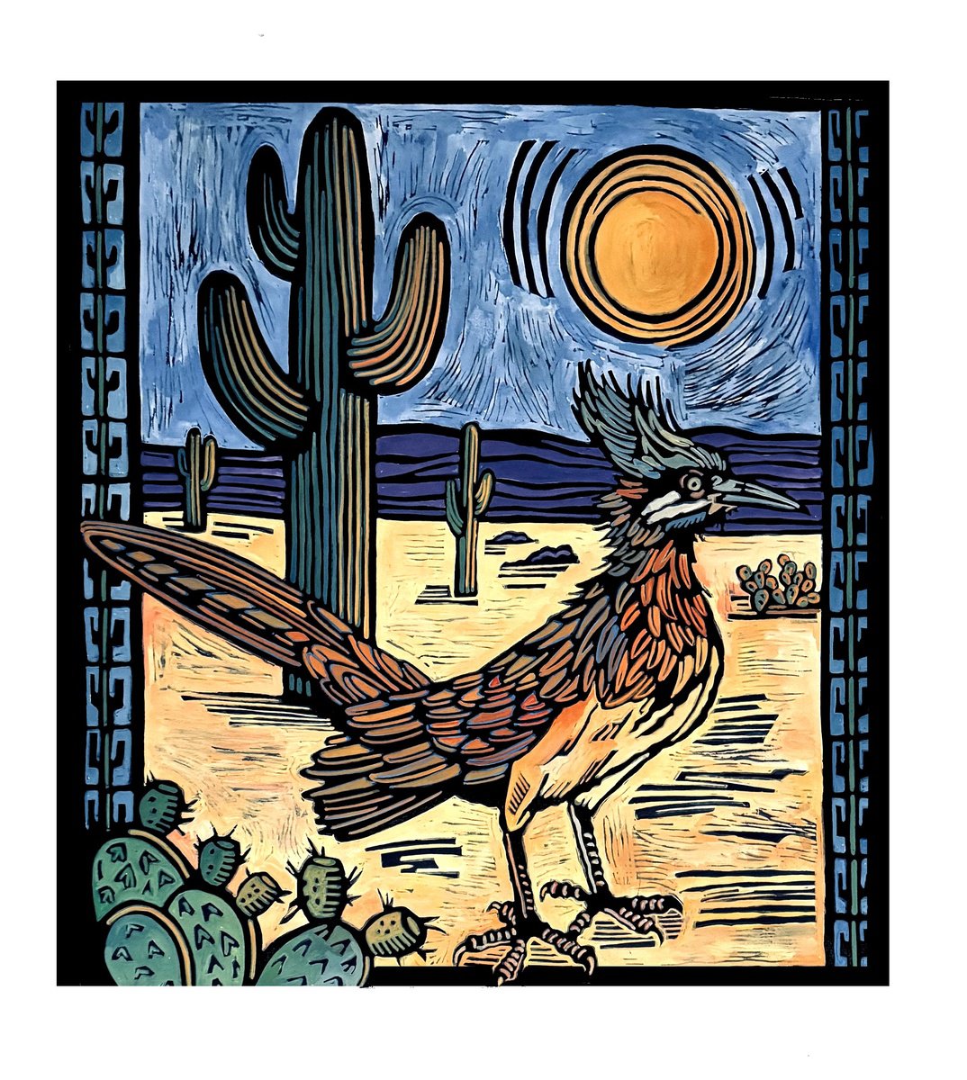 Roadrunner Linocut: Laurel Macdonald | Artfinder