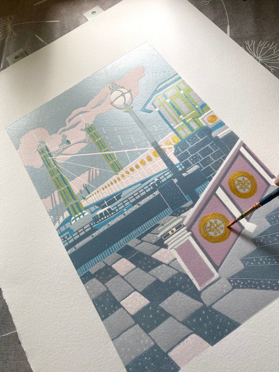 Albert Bridge Linocut: Nathalie Pymm Art | Artfinder