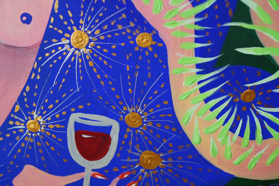 Anthropomorphic Moon and Rose. Talking until sunrise. Acrylic painting ...