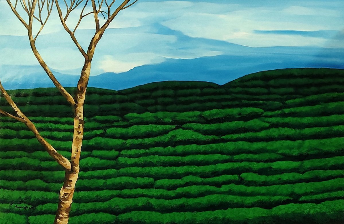 Tea Gardens of Assam III Acrylic painting by Sreya Gupta | Artfinder