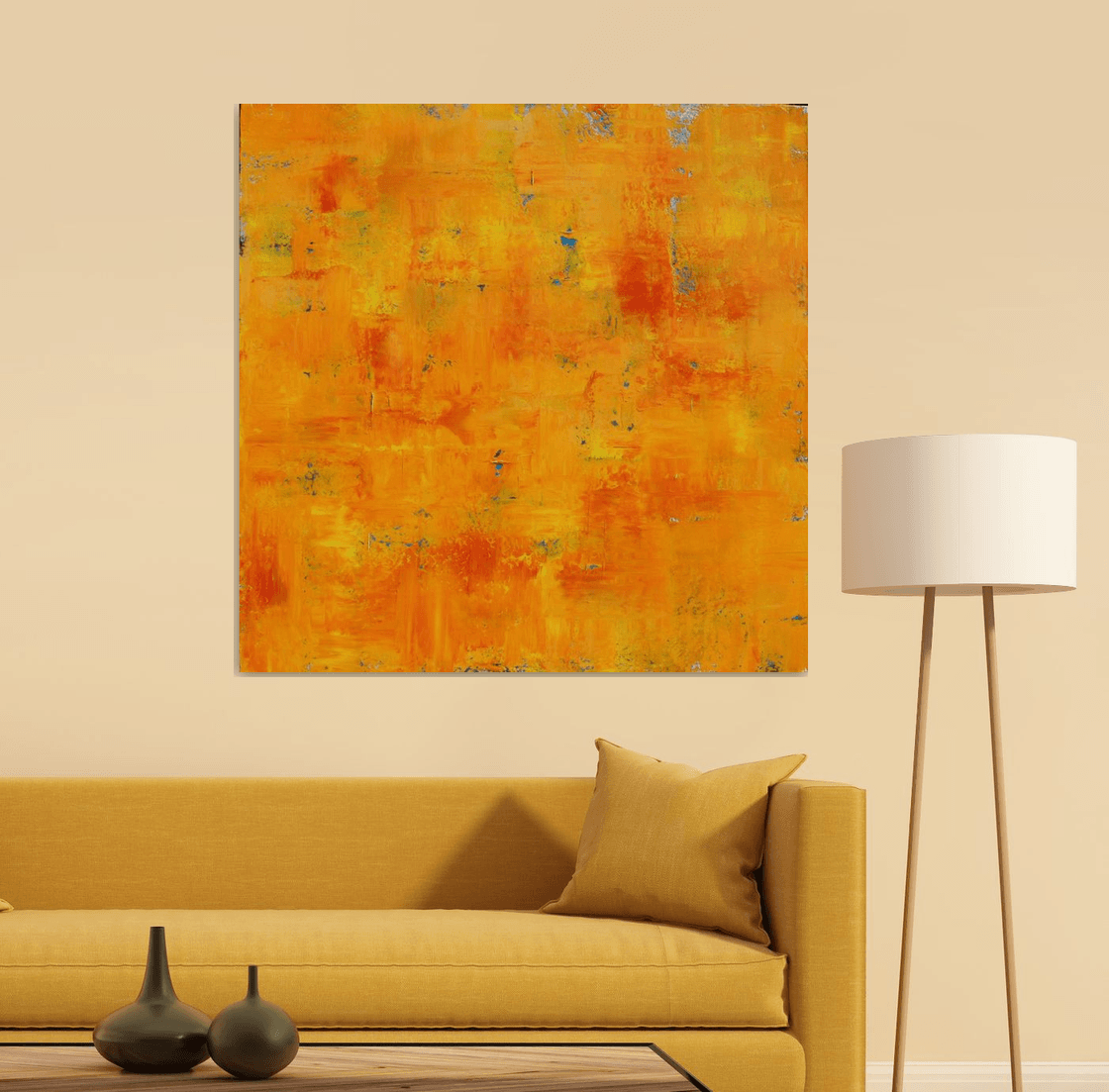 Abstract Yellow Orange Concept I (40x40x1.5) Acrylic painting: Robert ...