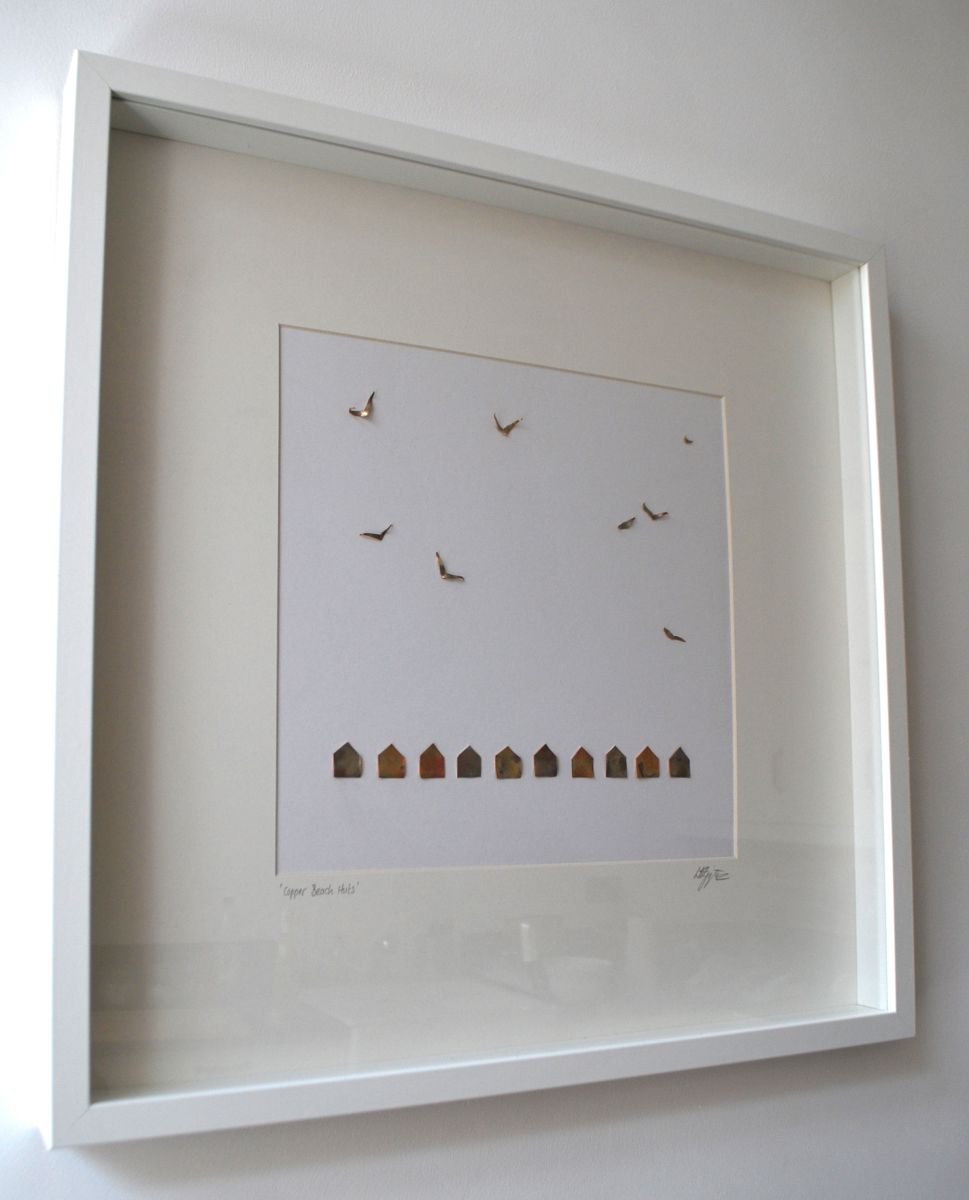 Copper Beach Huts Mixed-media sculpture by Lisa Edgington | Artfinder