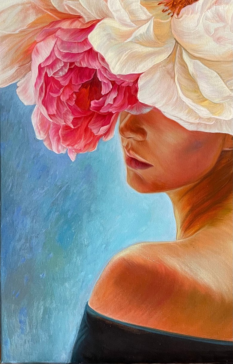 Portrait with flowers Oil painting: Elena | Artfinder
