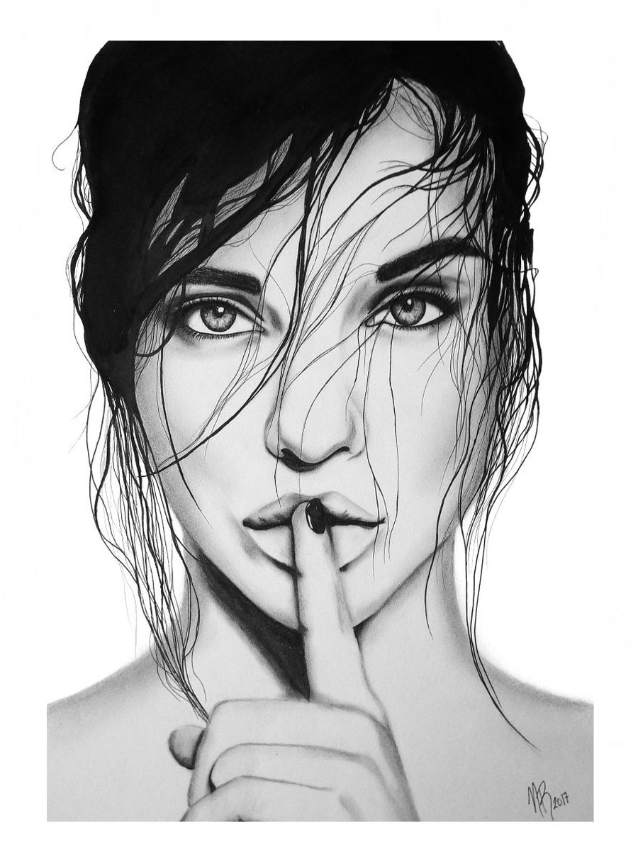 Shhh Charcoal drawing: Nagore Rodriguez
