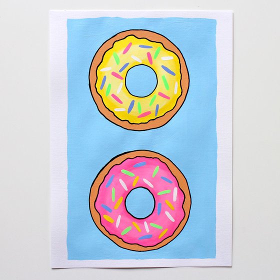 Two Donuts - Pop Art Painting On A4 Paper (Unframed) Acrylic painting ...