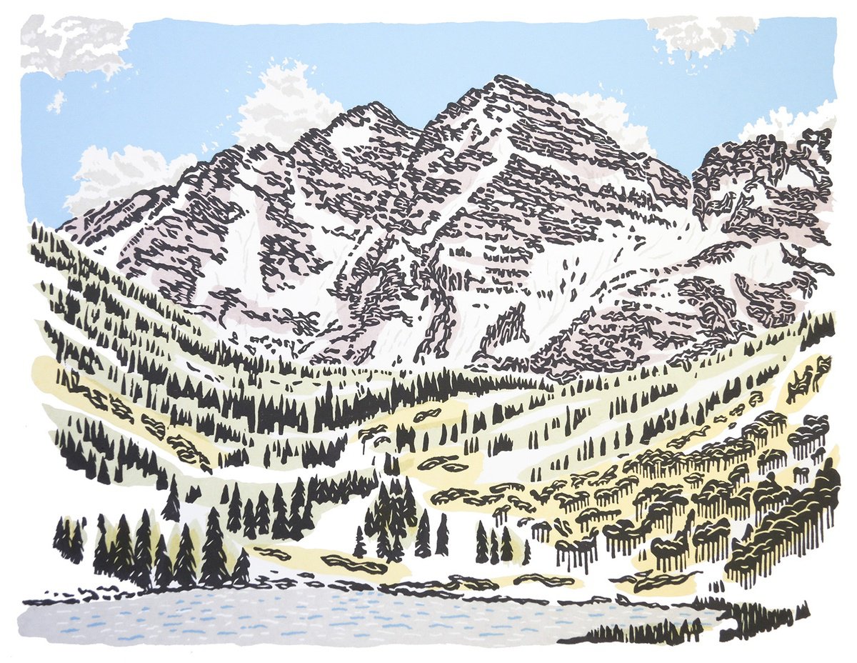 Maroon Bells Linocut: Francis Stanton | Artfinder