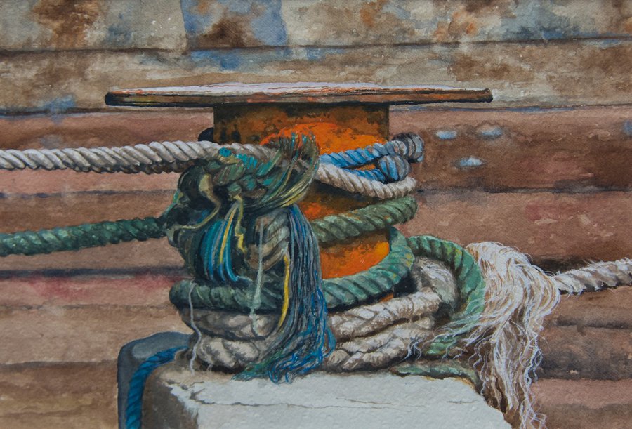 Mooring Post and Ropes, Old Batavia, Indonesia Watercolour: Sue Cook ...
