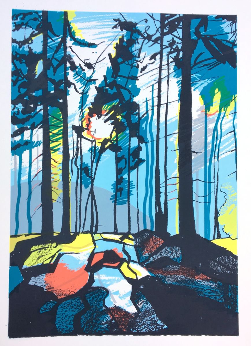 Forest and Low Sun Screenprint by James Bywood | Artfinder