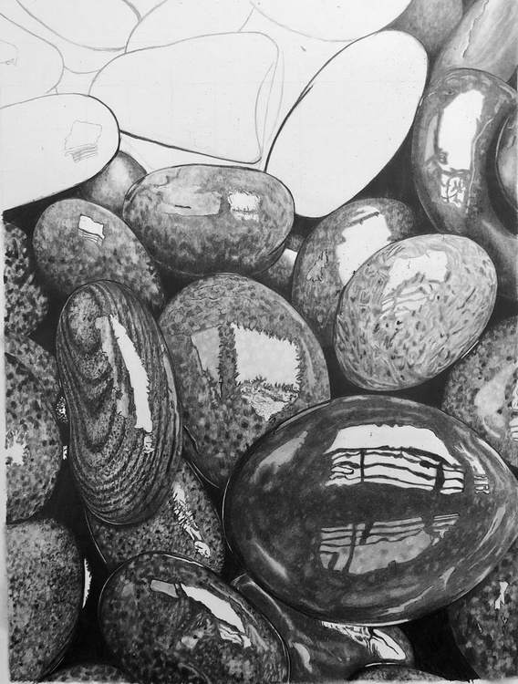 Wet Pebbles #1 (Pencil Drawing) by Paul Stowe | Artfinder