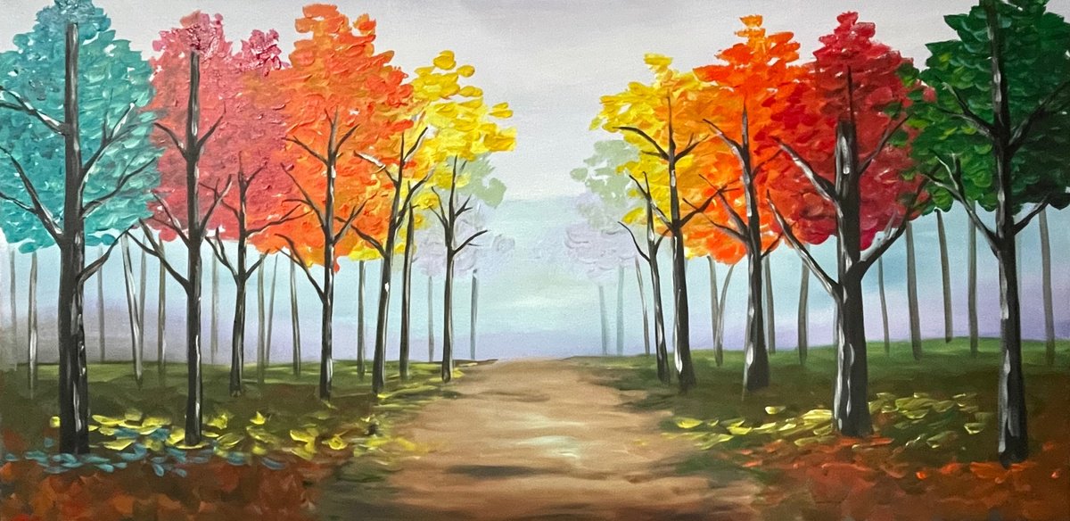 Path Of Rainbow Trees Acrylic painting by Aisha Haider | Artfinder