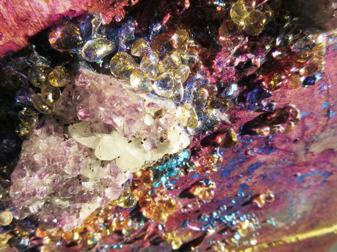 Abstract with Amethyst, mixed media, modern painting, glass wall art ...