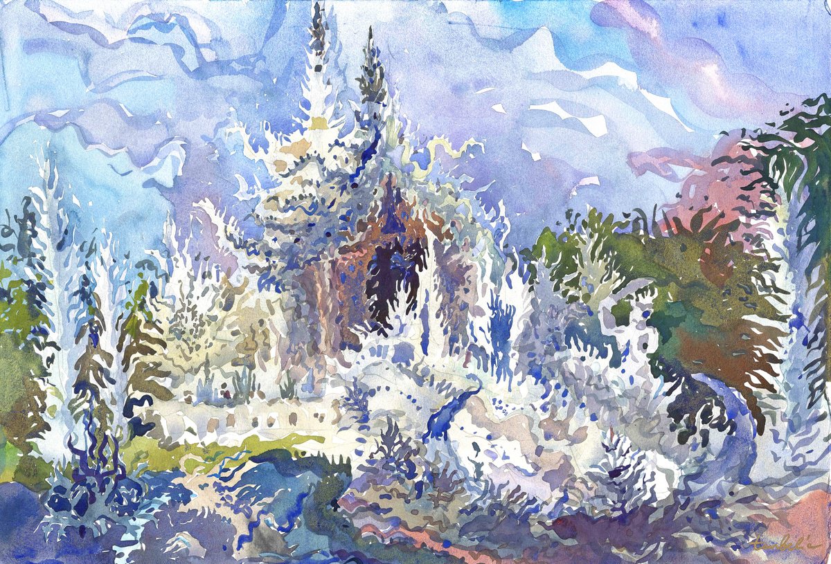 White Temple in Chiang Rai Watercolour: Tanbelia | Artfinder