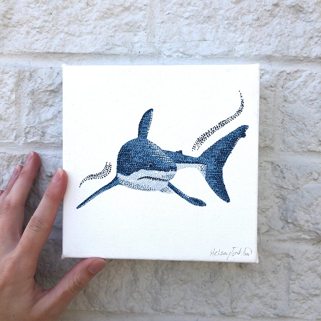 Great White Shark - pointillism painting Acrylic painting by Kelsey ...