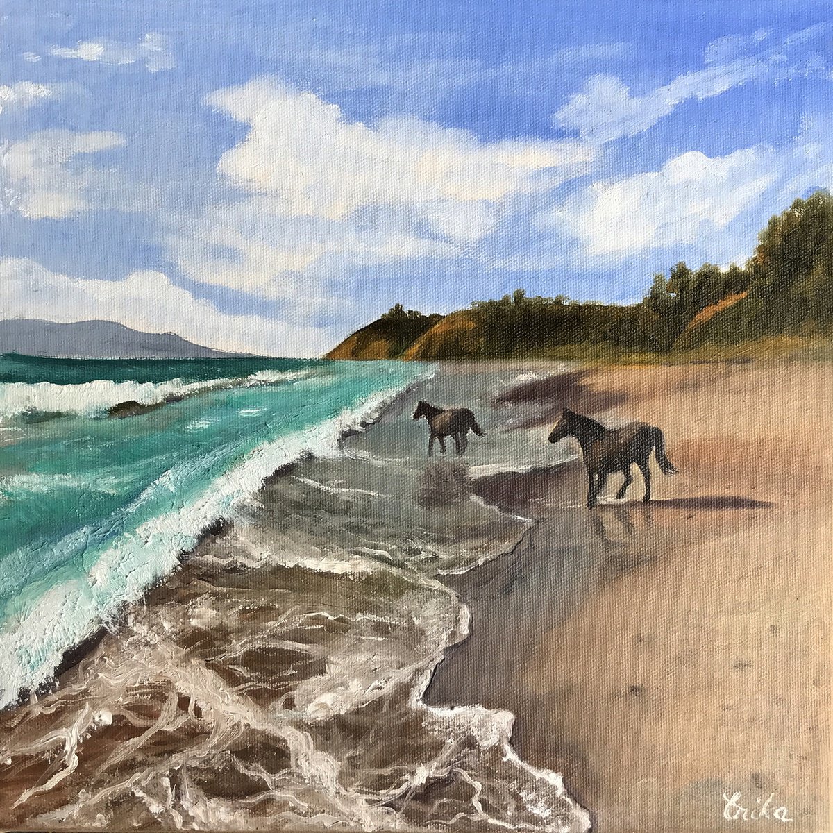 Beach Horses II Oil painting: Erika Farkas
