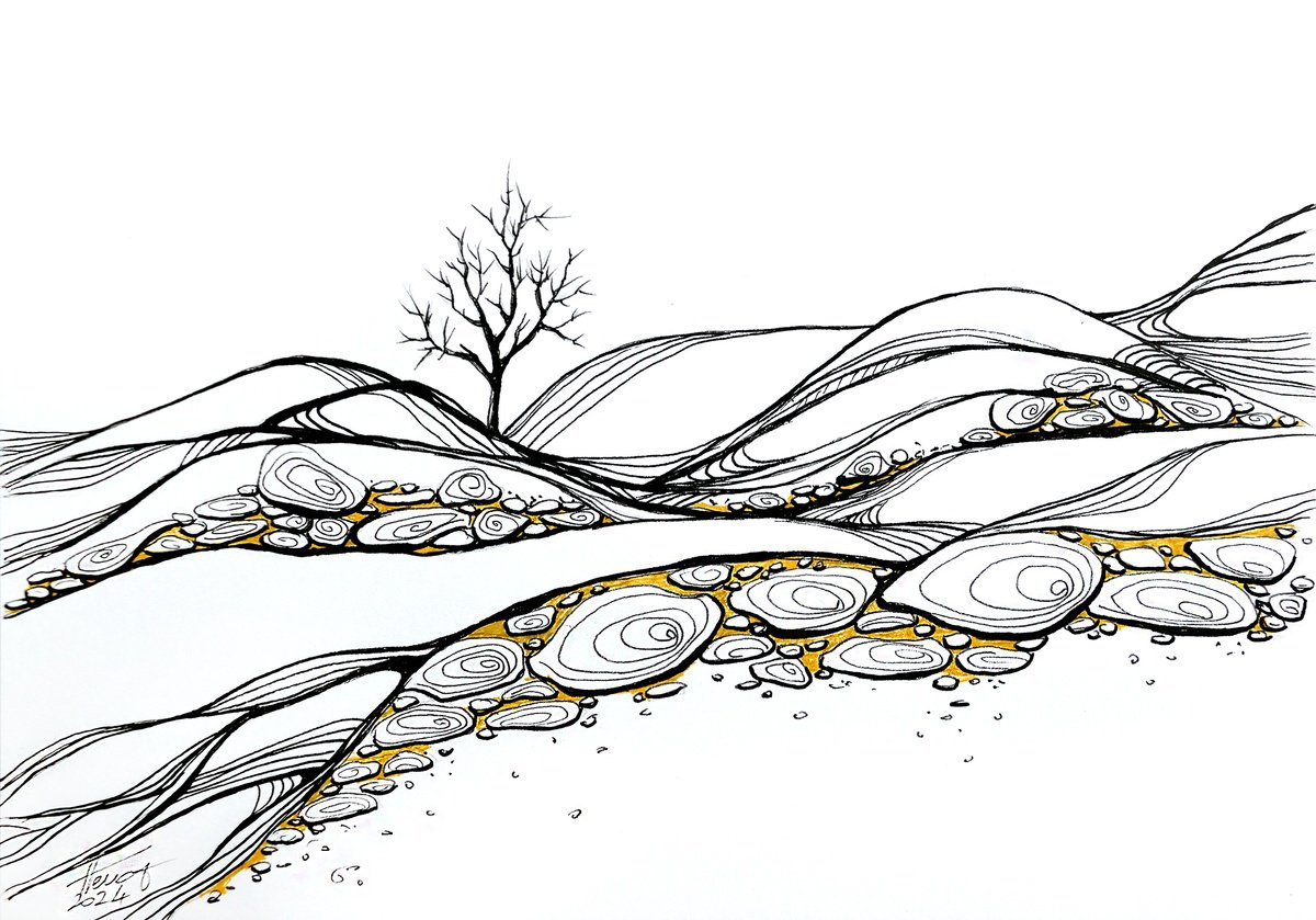 The Arid Land Ink drawing by Aniko Hencz | Artfinder