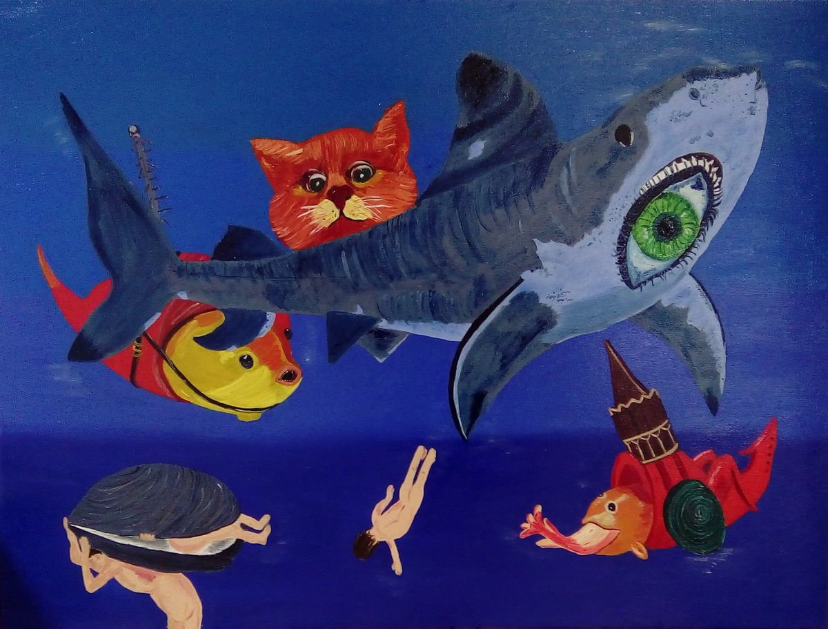 Keep an eye on the Shark! Oil painting: Corinne Hamer | Artfinder