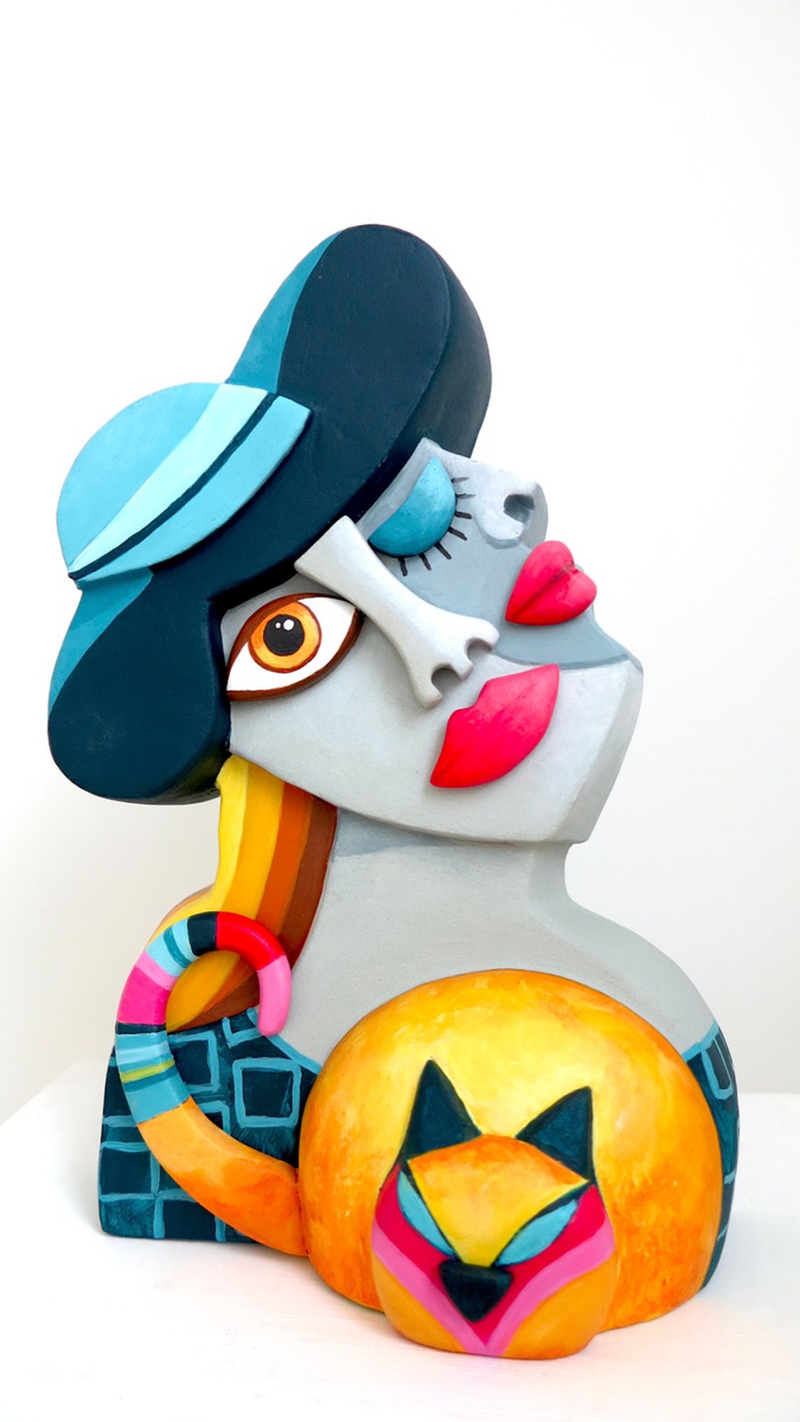 Woman with cat Mixed-media sculpture: Marilene Salles | Artfinder