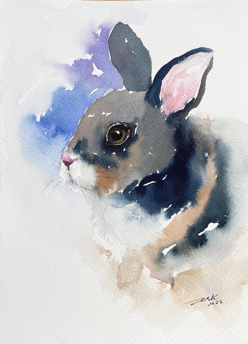 Bunny Black Currant Watercolour: Arti Chauhan | Artfinder