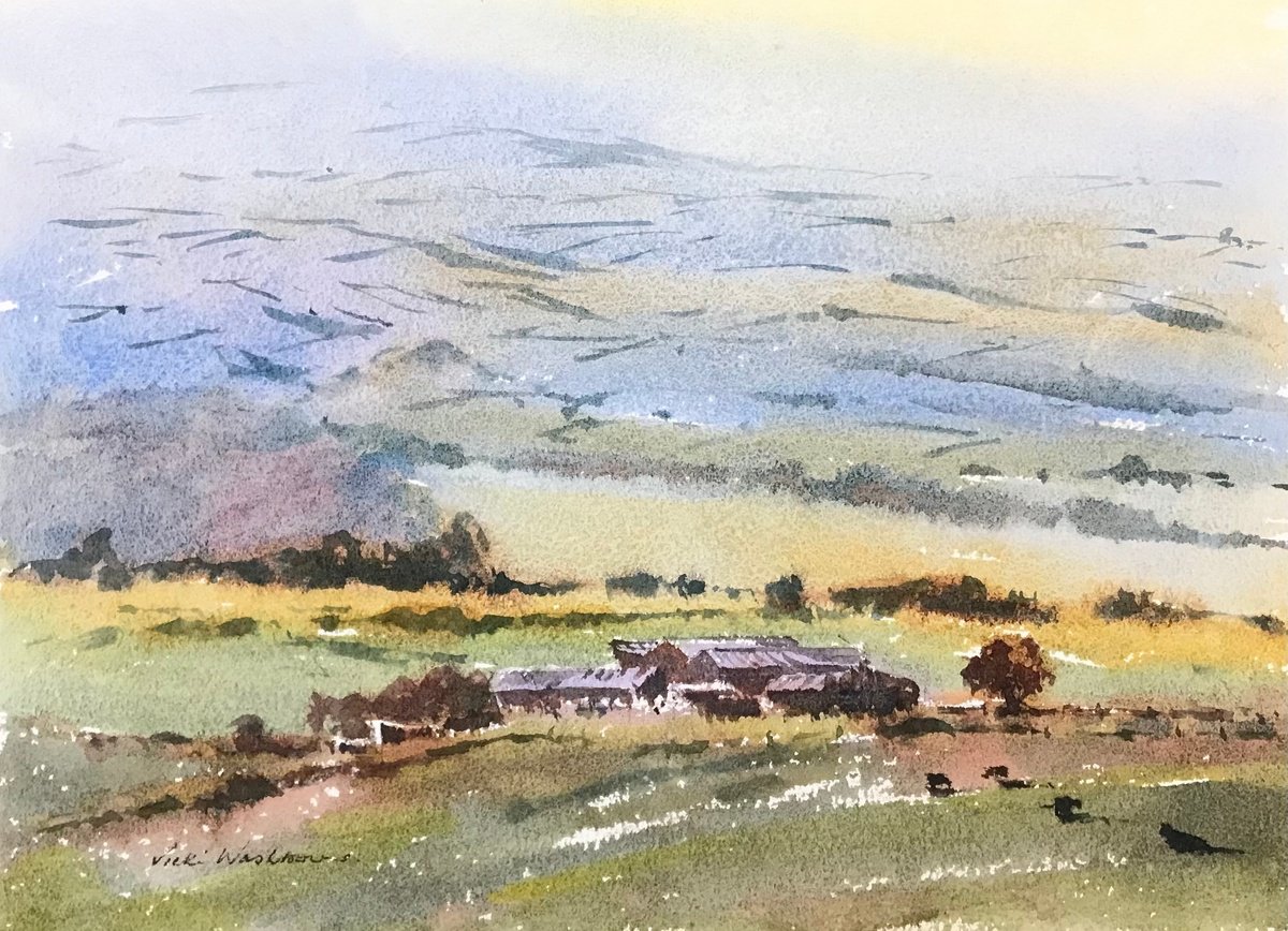 Rolling countryside Watercolour by Vicki Washbourne | Artfinder