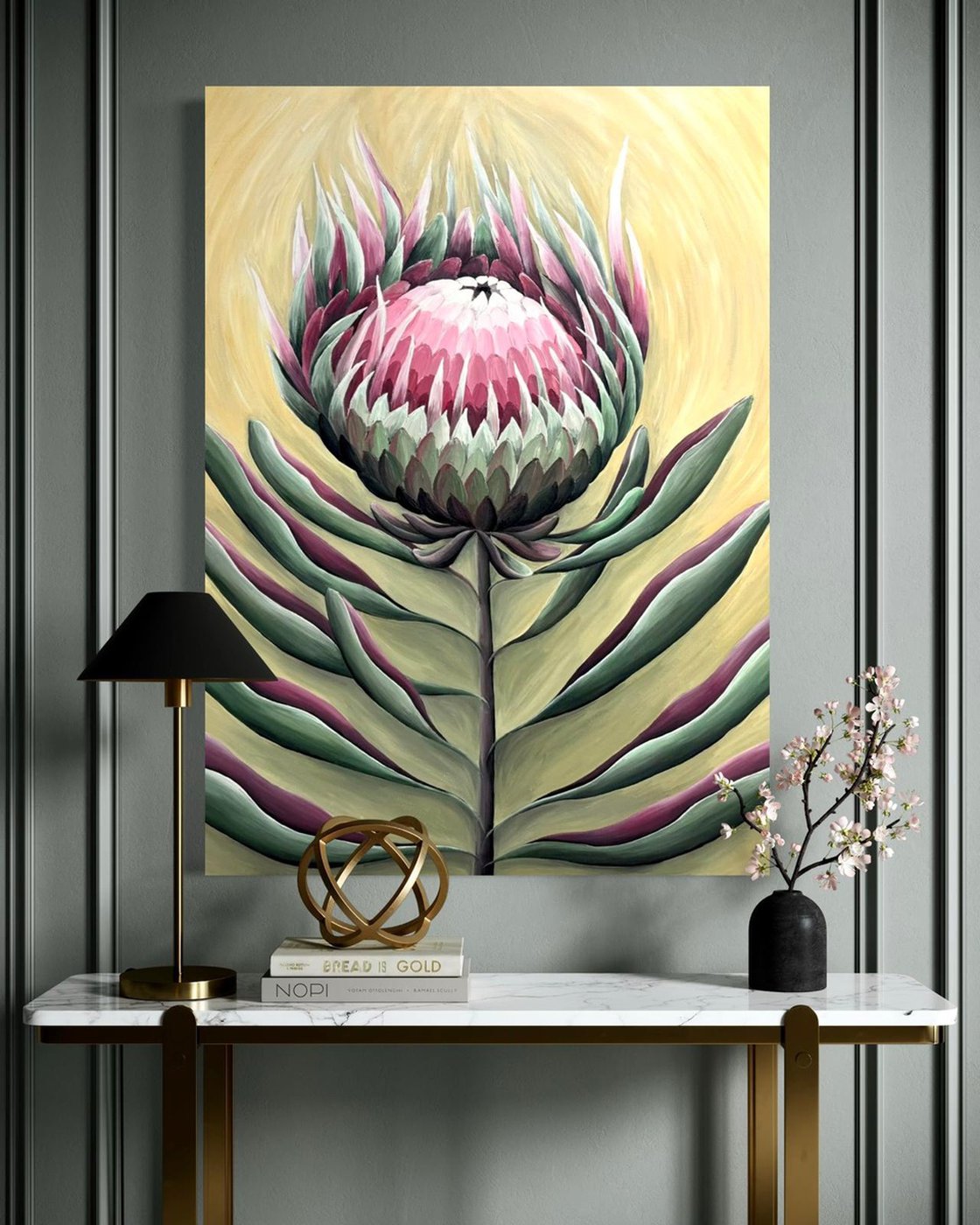 Original Acrylic Painting - TROPICAL PROTEA FLOWER by Maria Tuzhilkina