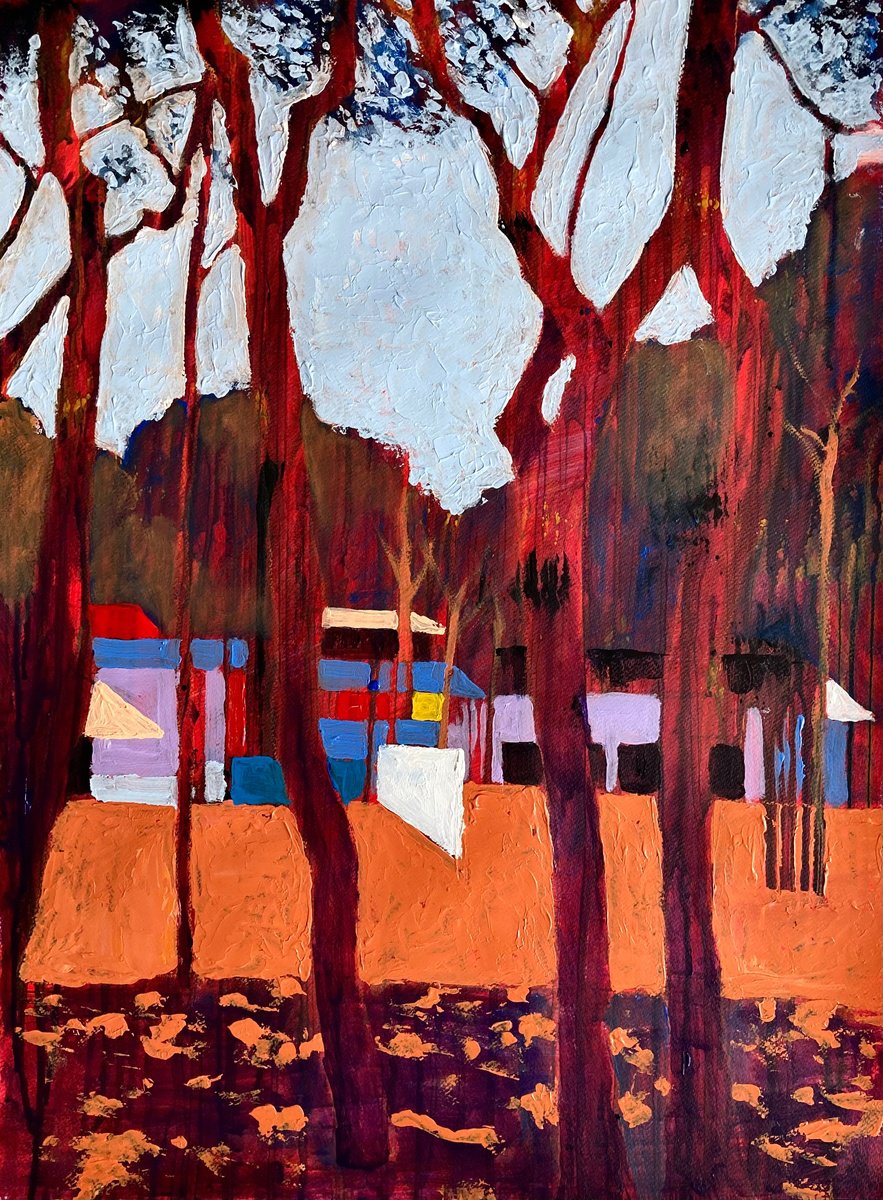Buildings & trees Acrylic painting: John Cottee | Artfinder