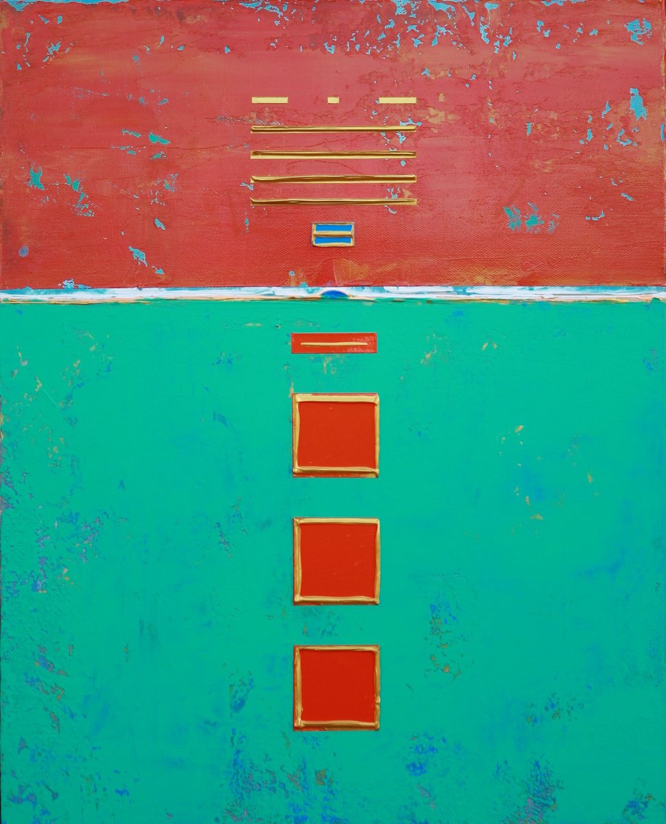 Blue Aqua Box 3 Orange Boxes Acrylic painting: Robert Lynn | Artfinder