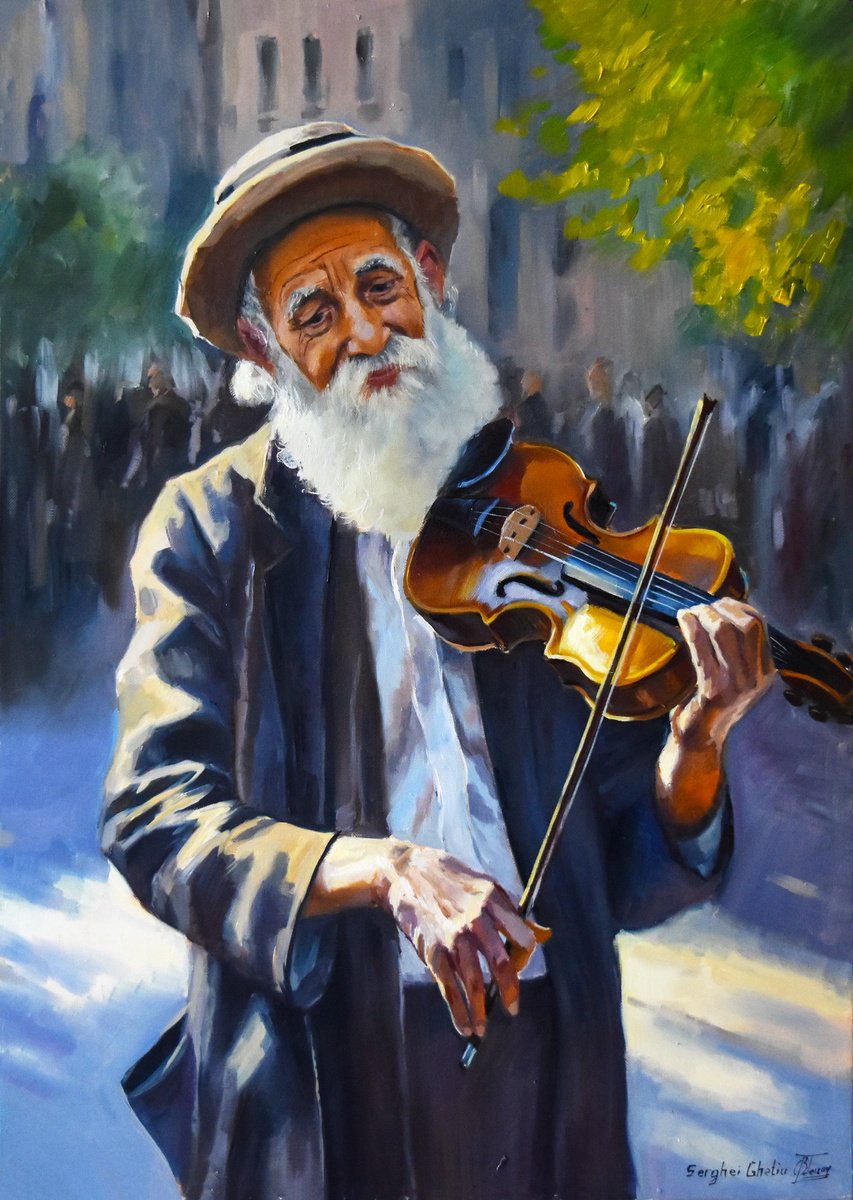 The old violin player Oil painting: Serghei Ghetiu | Artfinder