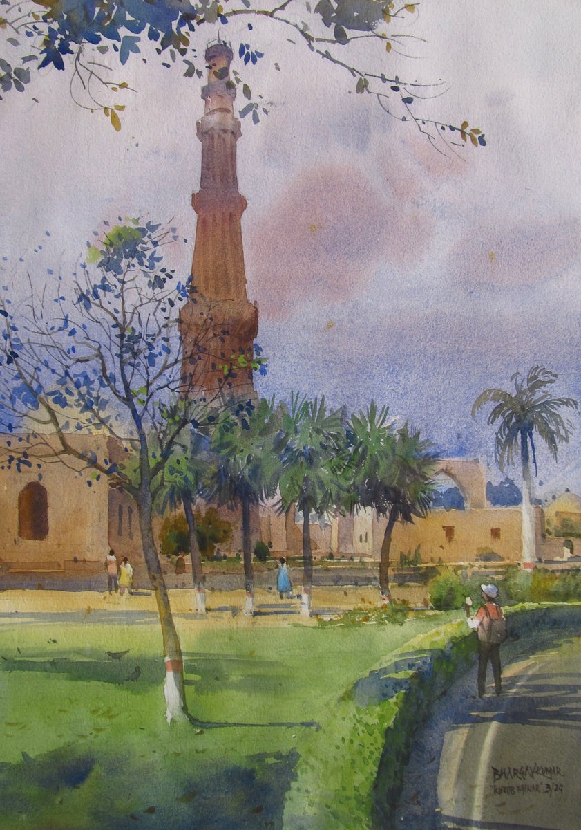 View of Kutub minar 2 Watercolour: Bhargavkumar Kulkarni | Artfinder