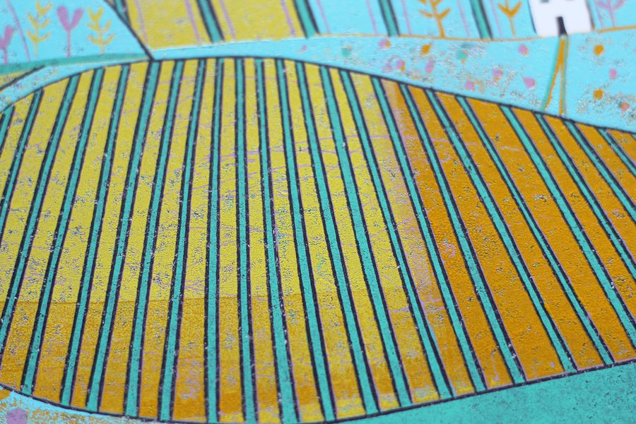 'Fields of Blossoms' Linocut: Layla Khani (aka Laylart) | Artfinder